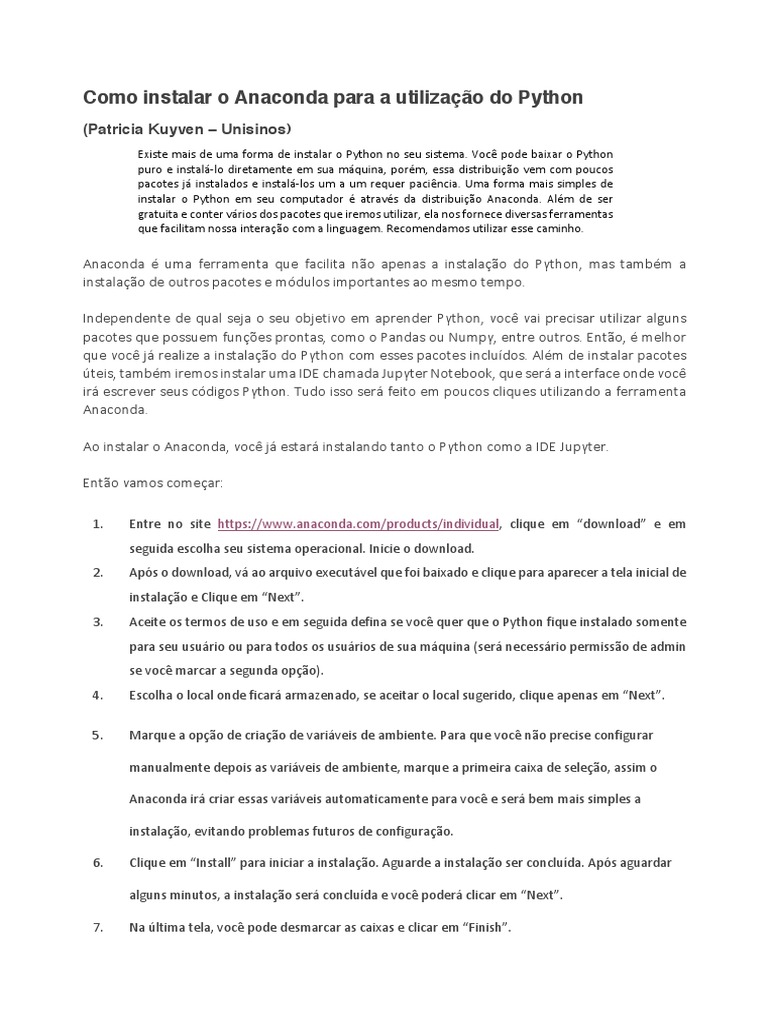 TUTORIAL - Instalação Do ANACONDA Com Python | PDF | Python (linguagem ...