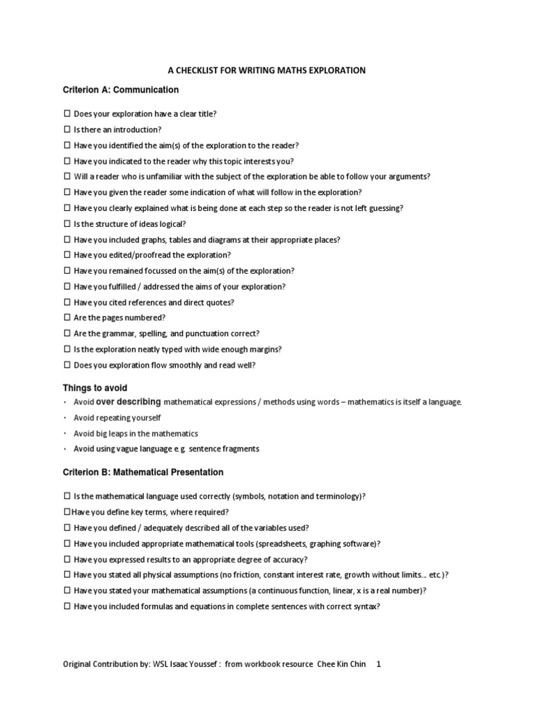 A Checklist For Writing Maths Exploration | PDF | Mathematics | Science
