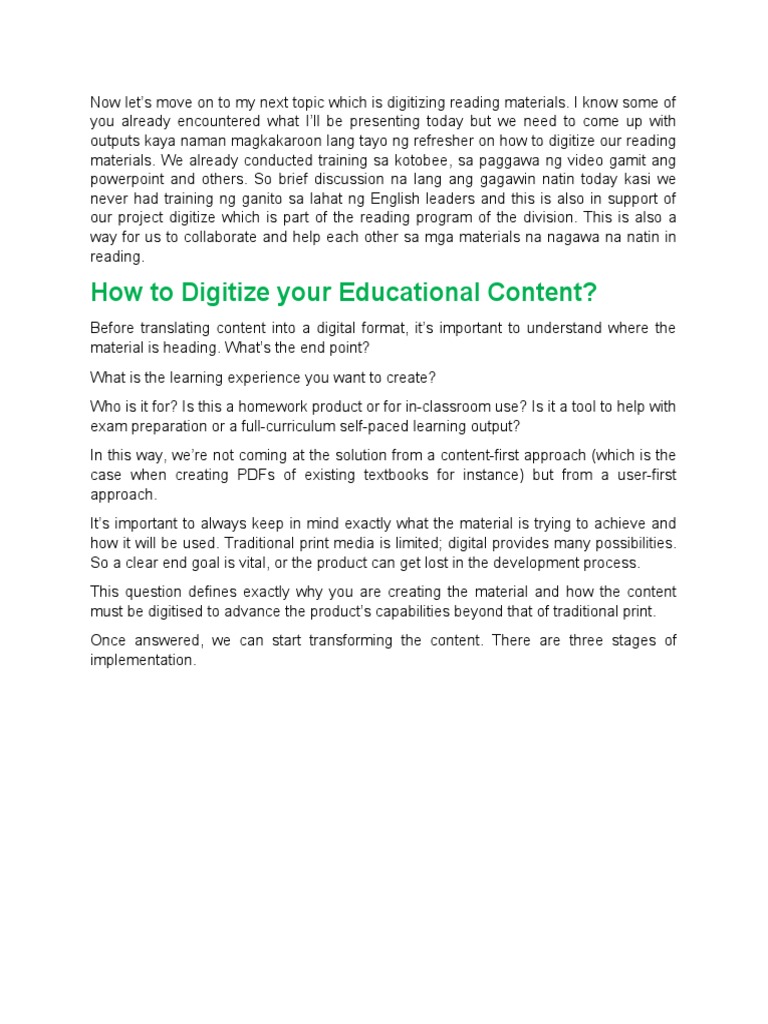 Digitizing Materials Script | PDF | Curriculum | Instructional Design