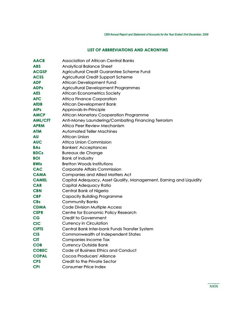 List of Abbreviations and Acronyms | PDF | Banks | Money