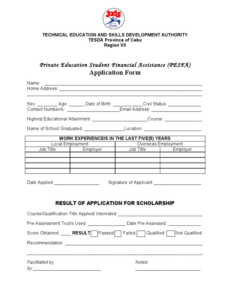 PESFA Application Form | PDF