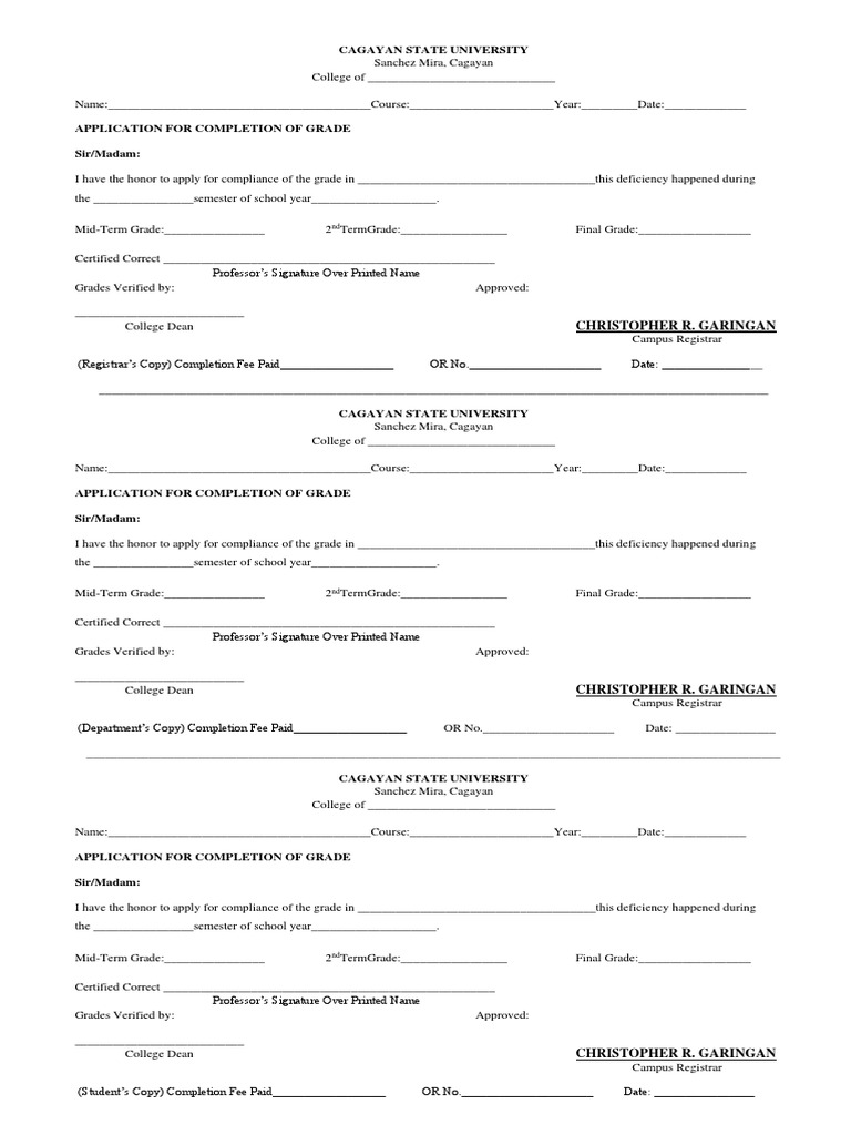 Cagayan State University Grade Completion Form | PDF | Career & Growth ...
