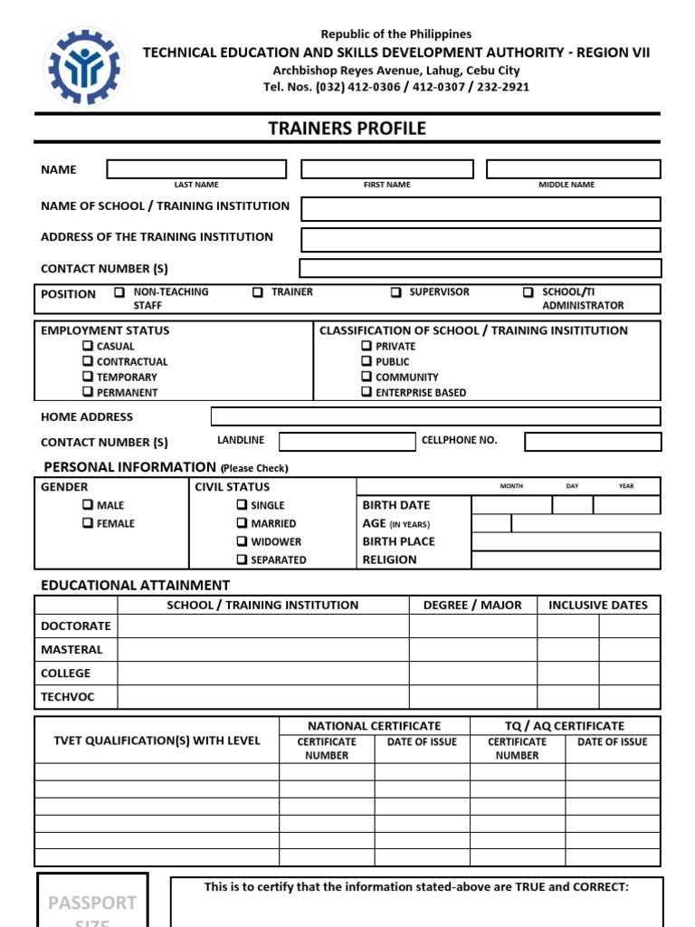 Trainer Profile Form | PDF