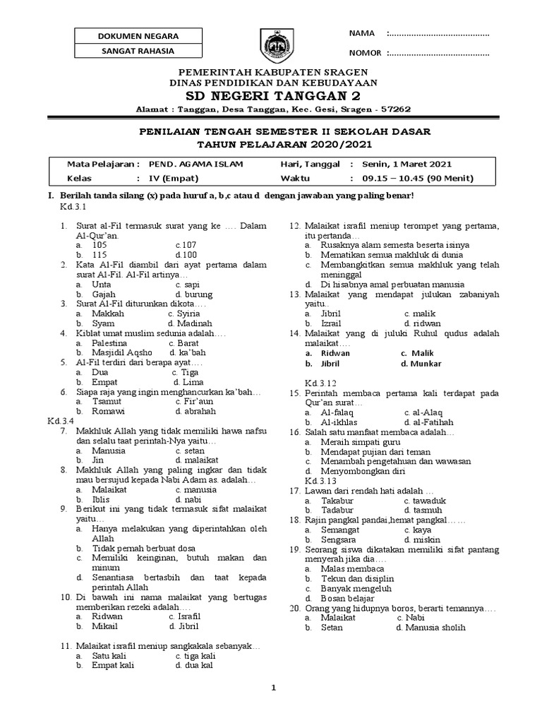 PTS 2 PAI Kelas 4 | PDF