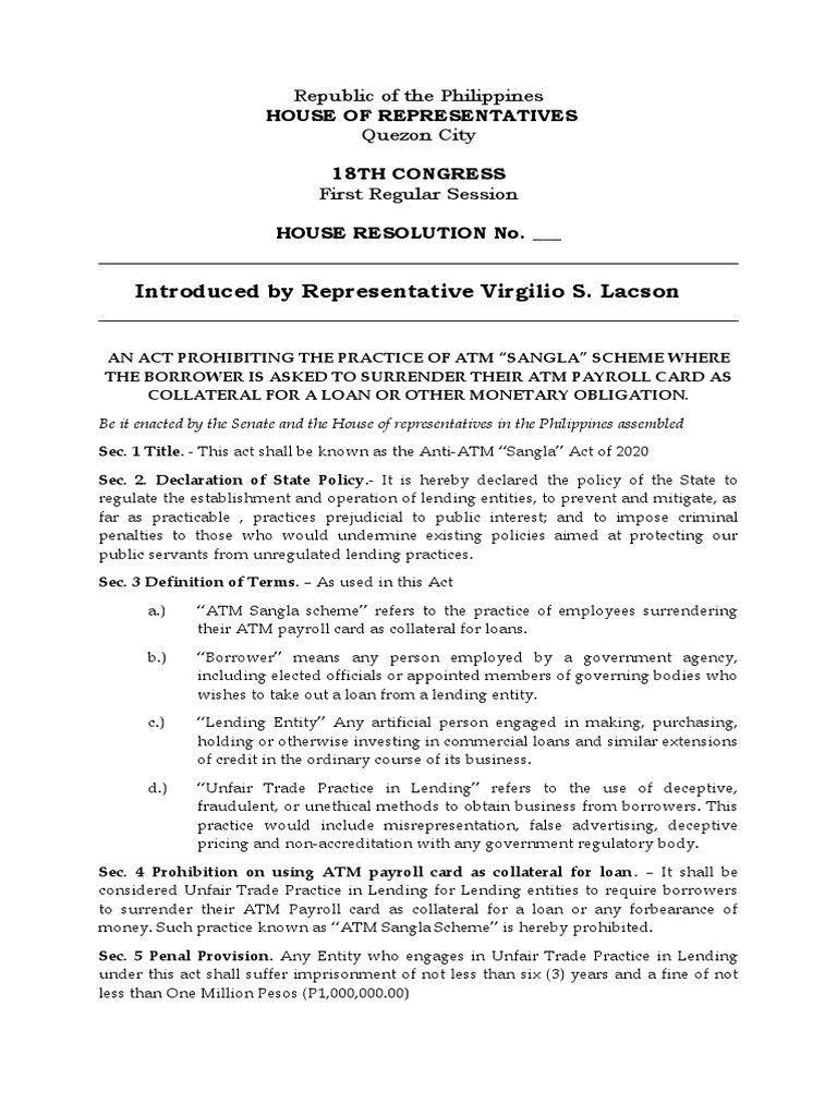 Anti Atm Sangla Bill | PDF | Loans | U.S. Securities And Exchange ...