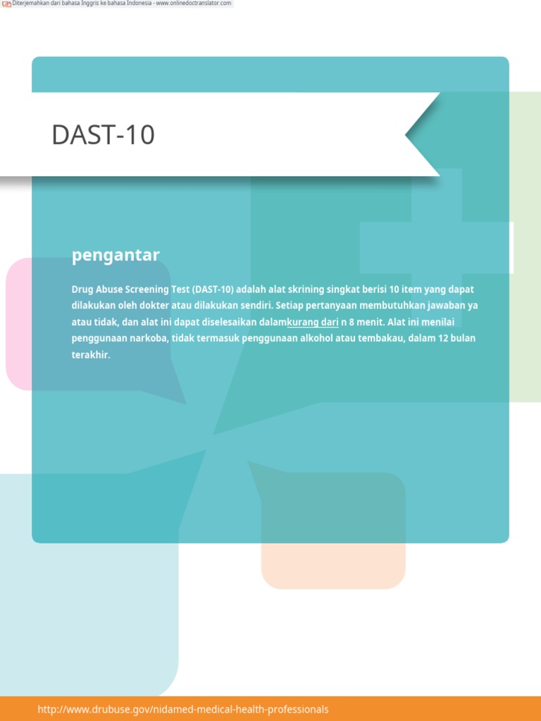 DAST 10 Drug Abuse Screening Test. Terjemahan | PDF