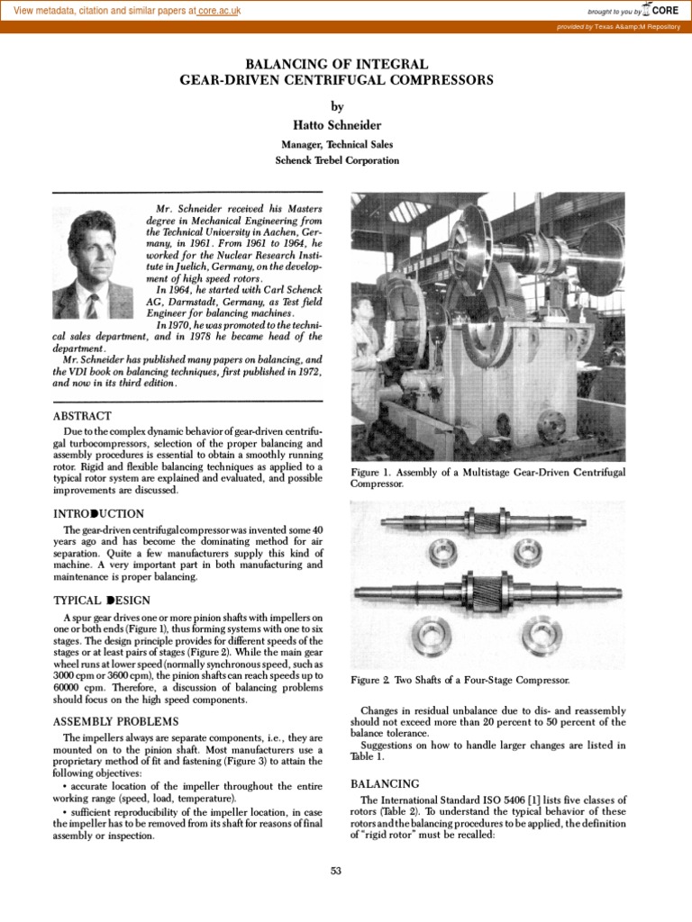 Balancing Techniques for Gear-Driven Centrifugal Compressors: A ...