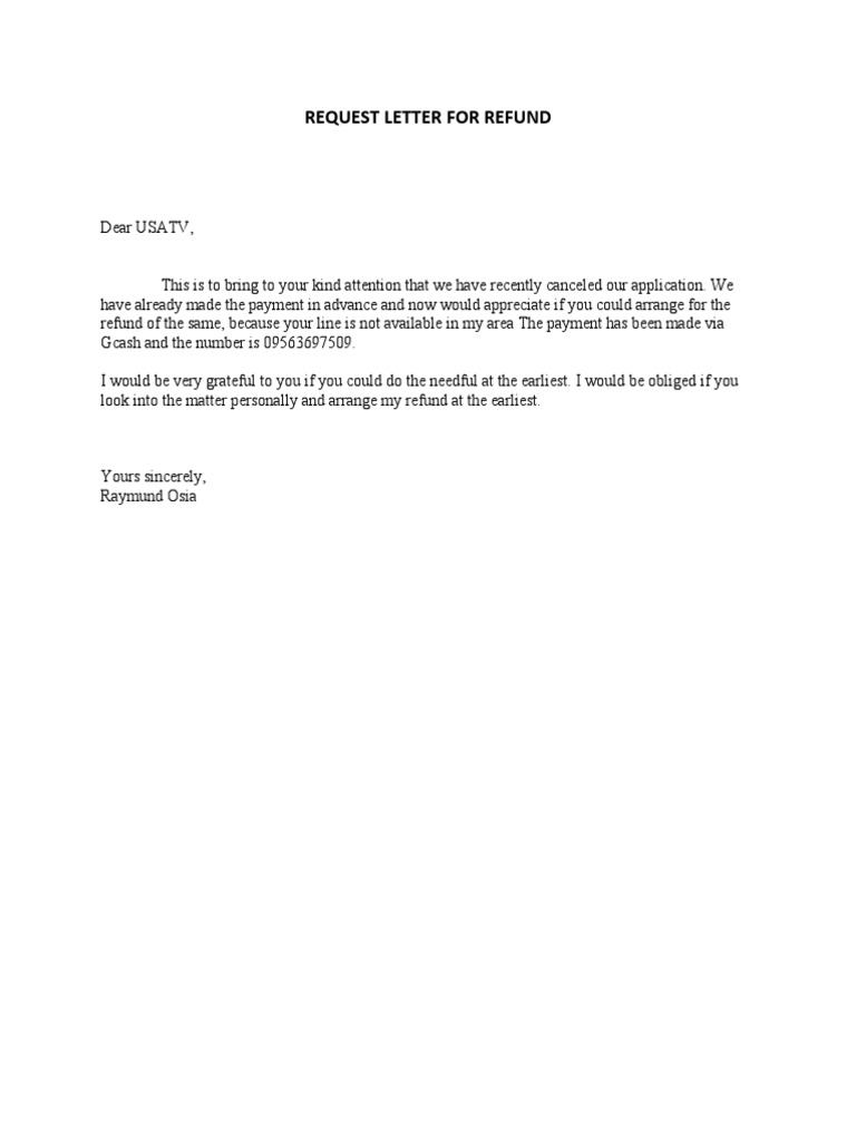 Request Letter For Refund | PDF