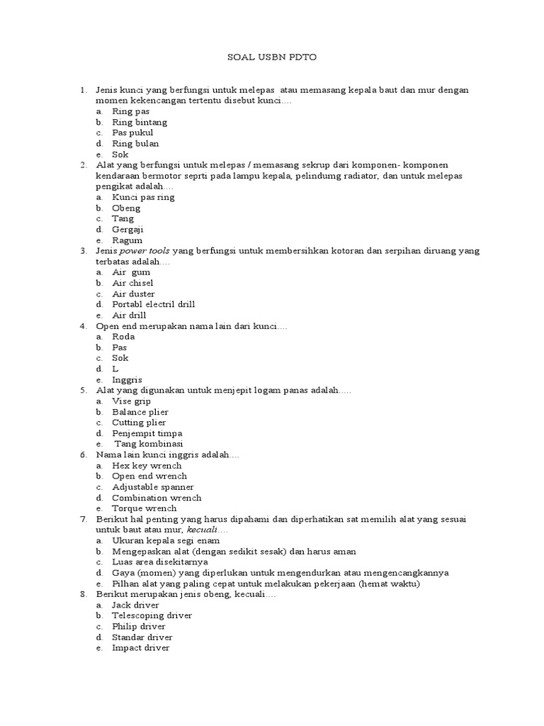 Soal Usbn Pdto | PDF | Teknologi & Rekayasa