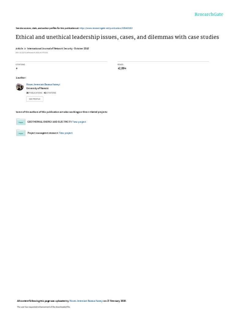 Ethical and Unethical Leadership Issues, Cases, and Dilemmas With Case ...