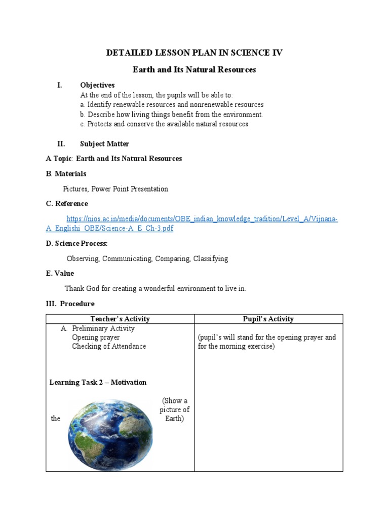 Natural Resources Lesson Plan IV | PDF | Resource | Natural Environment