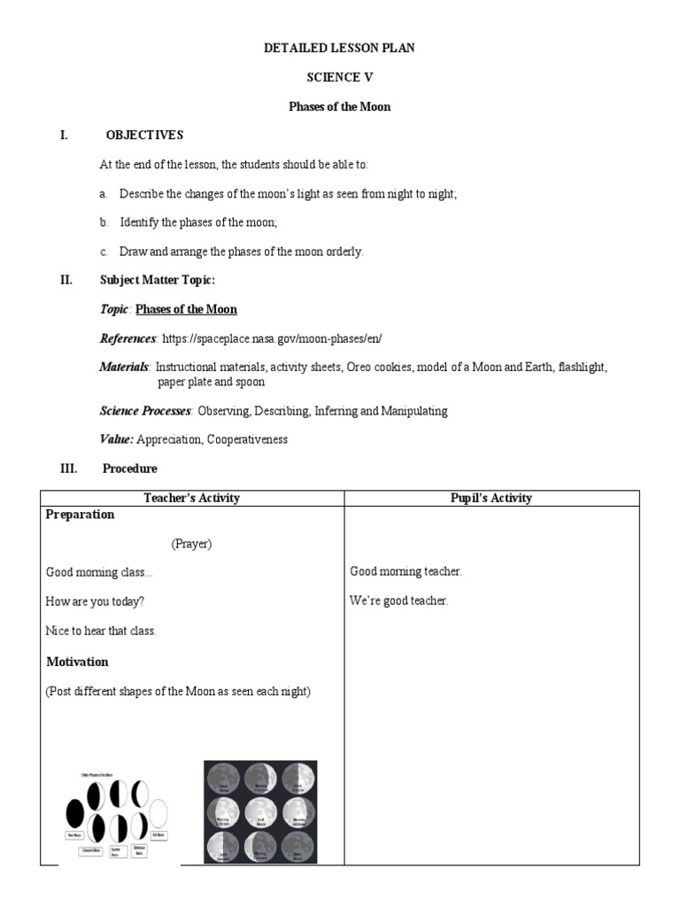 6 Detailed - Lesson - Plan - Science - V Phases of The Moon | PDF ...