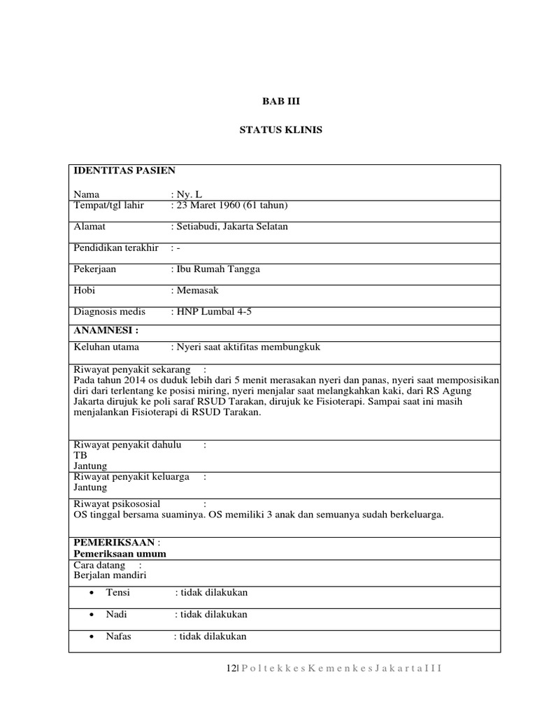 Fisioterapi untuk HNP Lumbal 4-5 | PDF