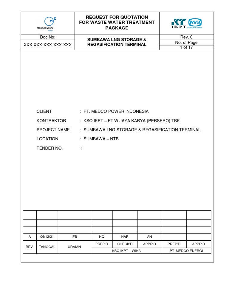 RFQ: Wastewater Treatment Package | PDF | Specification (Technical ...