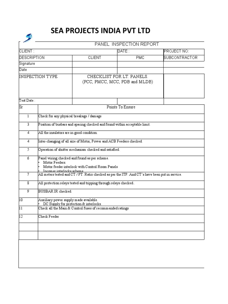Panel Inspection Report Format | PDF | Power Supply | Fuse (Electrical)