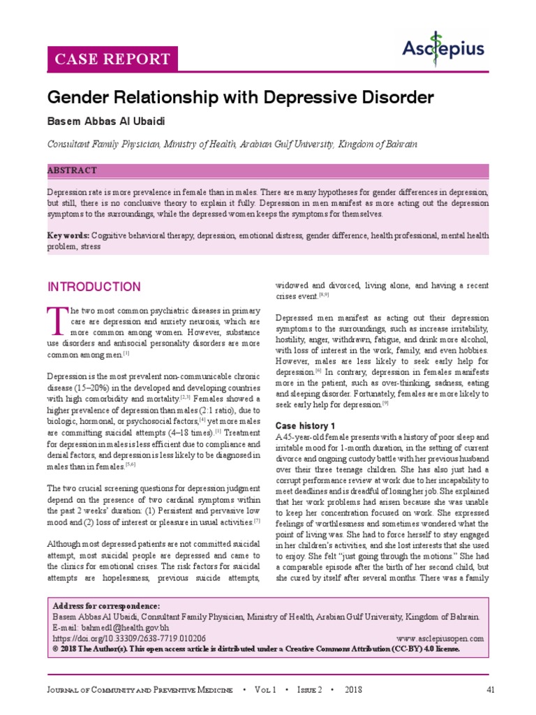 Gender Relationship With Depressive Disorder | PDF | Major Depressive ...