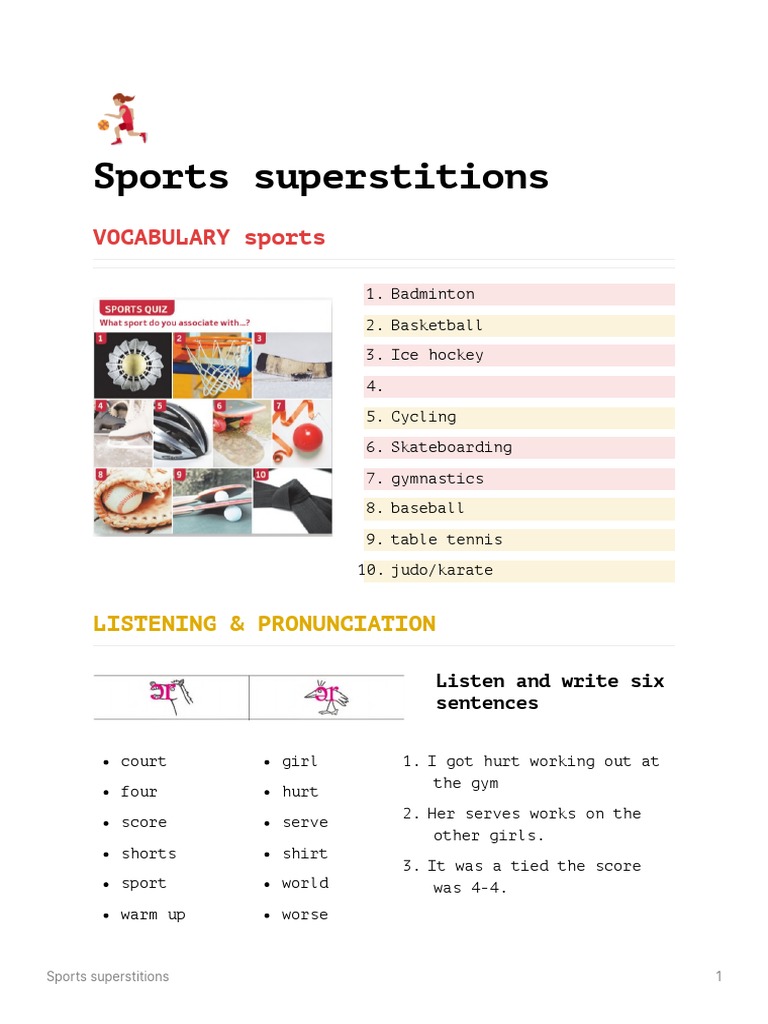 Sports Vocabulary and Superstitions | PDF | Sports | Leisure