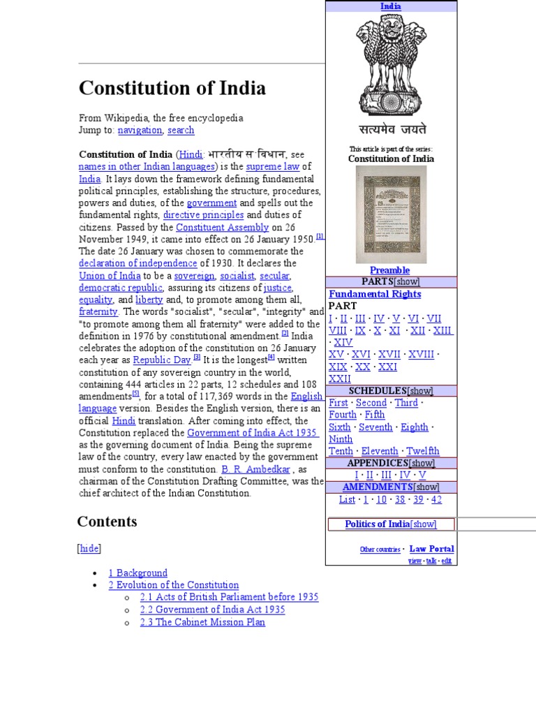 Constitution of India | PDF | Government Of India | British Raj