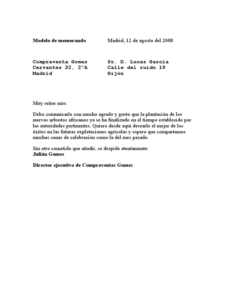 Modelo carta memorando