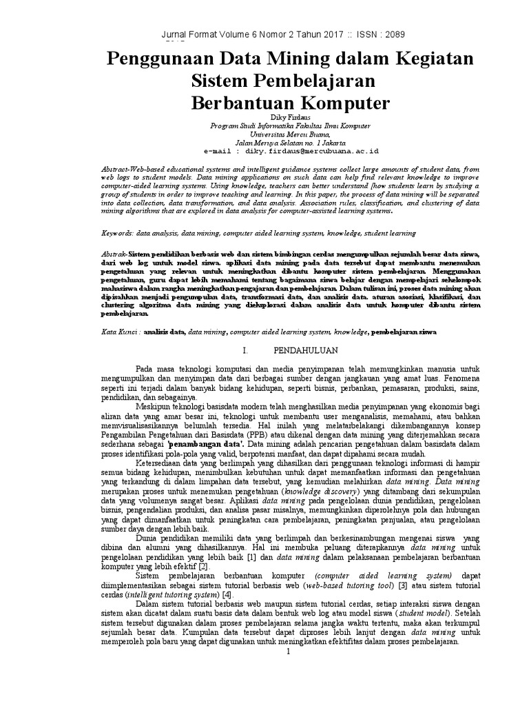 Penggunaan Data Mining Dalam Kegiatan Sistem Pembelajaran Berbantuan Komputer | PDF