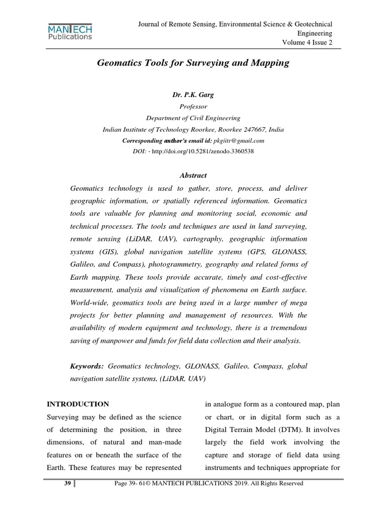 Geomatics Tools For Surveyingand Mapping | PDF | Geomatics | Surveying