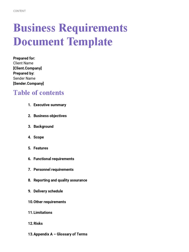 Business Requirements Document Template: Client Name Sender Name | PDF ...