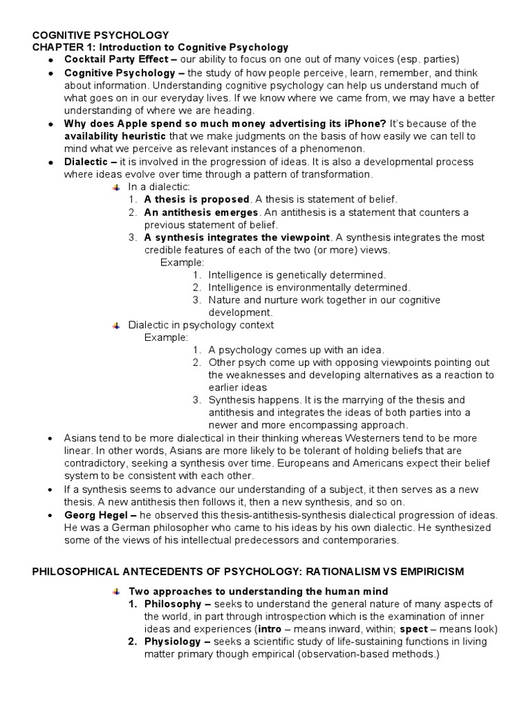 Chapter 1 Cognitive Psychology Notes | PDF | Behaviorism | Empiricism