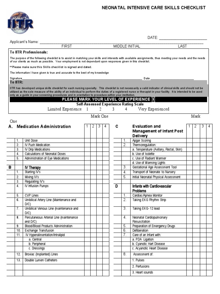 Neonatal Intensive Care Checklist | PDF | Neonatal Intensive Care Unit ...