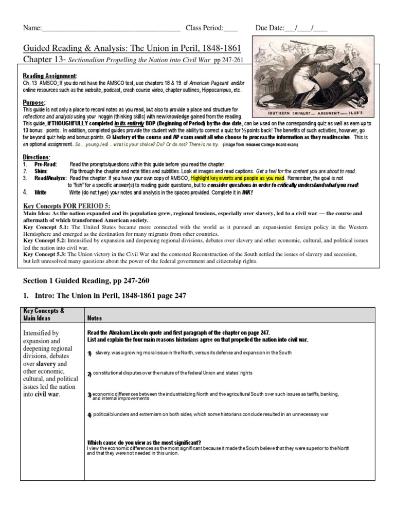 Guided Reading & Analysis: The Union in Peril, 1848-1861 Chapter 13 ...
