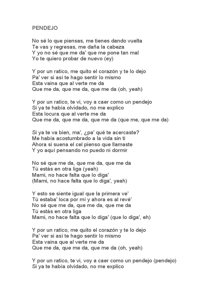 Letra de Pendejo | PDF