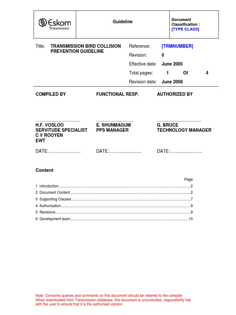 APPENDIX 5 Eskom Collision Guideline | PDF | Birds | Electric Power Transmission