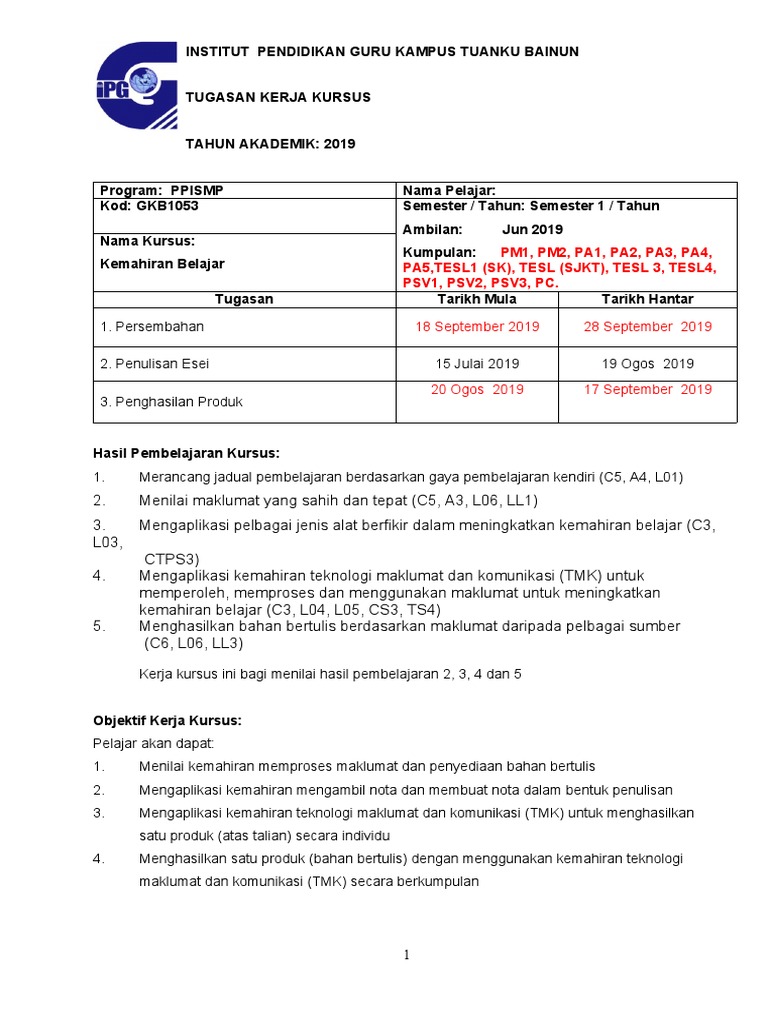 Soalan Tugasan GKB1053 2019 JTP | PDF | Seni