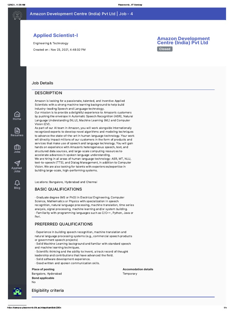Amazon AI Jobs for IIT Bombay Grads | PDF | Engineering | Master Of Science