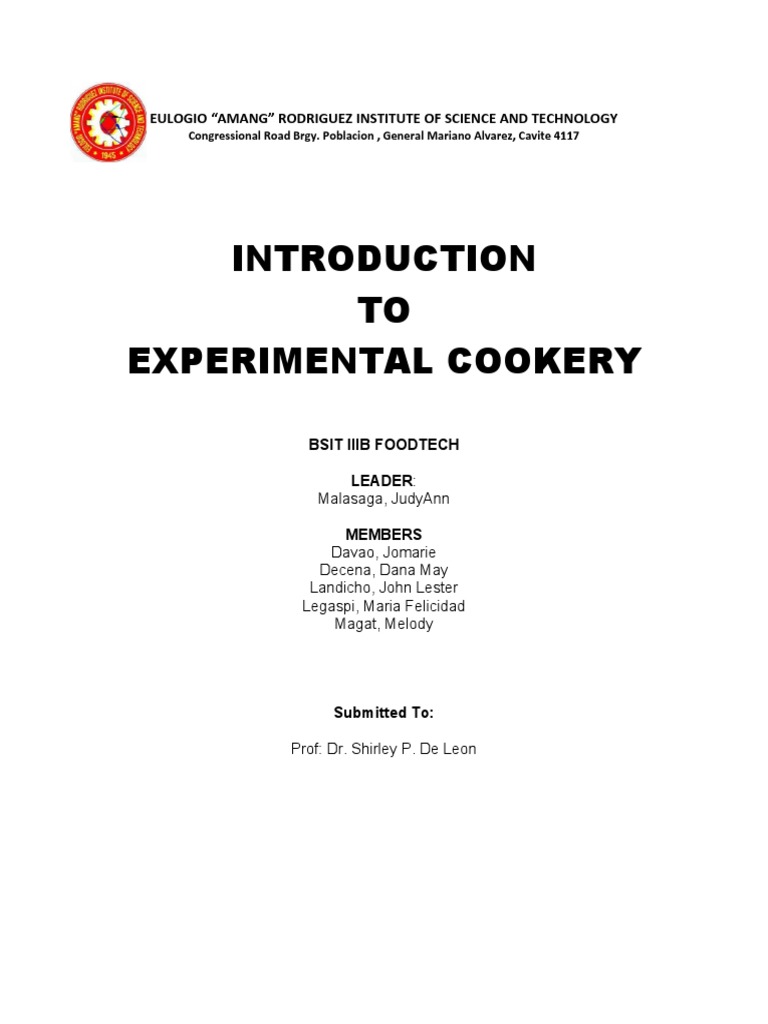 Experimental Cookery Word Presentation Group 1 | PDF | Foods | Theory