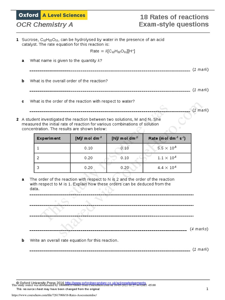 18 Rates Assessment | PDF | Reaction Rate | Chemical Reactions