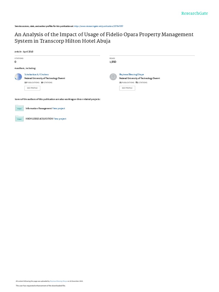 An Analysis On The Impact of The Usage of Fidelio Opera Property ...