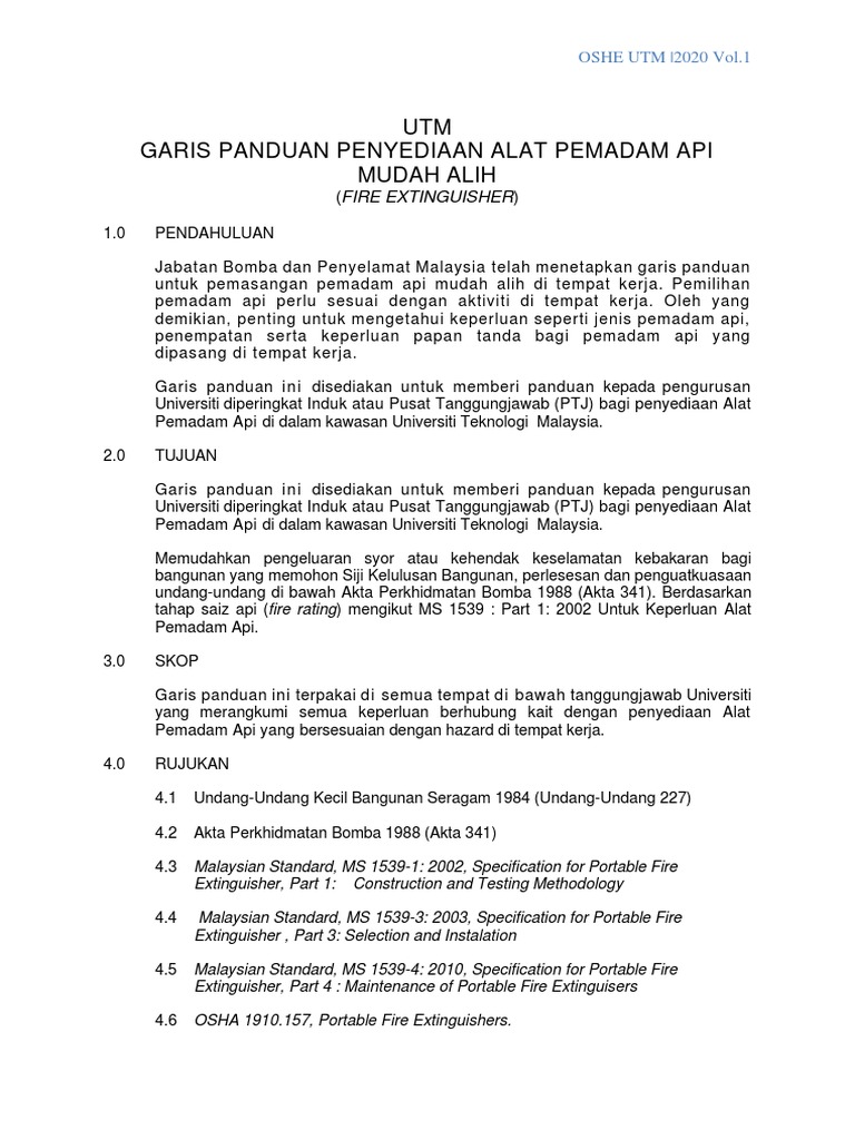 Garis Panduan Alat Pemadam Api UTM | PDF