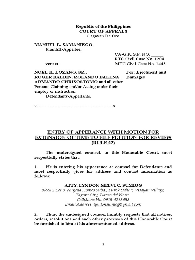 Motion For Extension of Time Court of Appeals Petition For Review ...