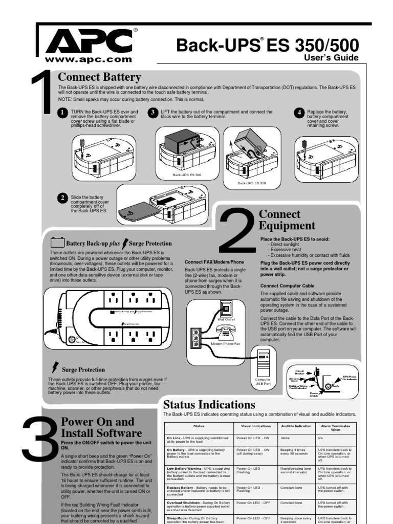 APC Back-UPS-ES BE350U BE500U Power Supply User Guide | PDF | Usb | Ac ...