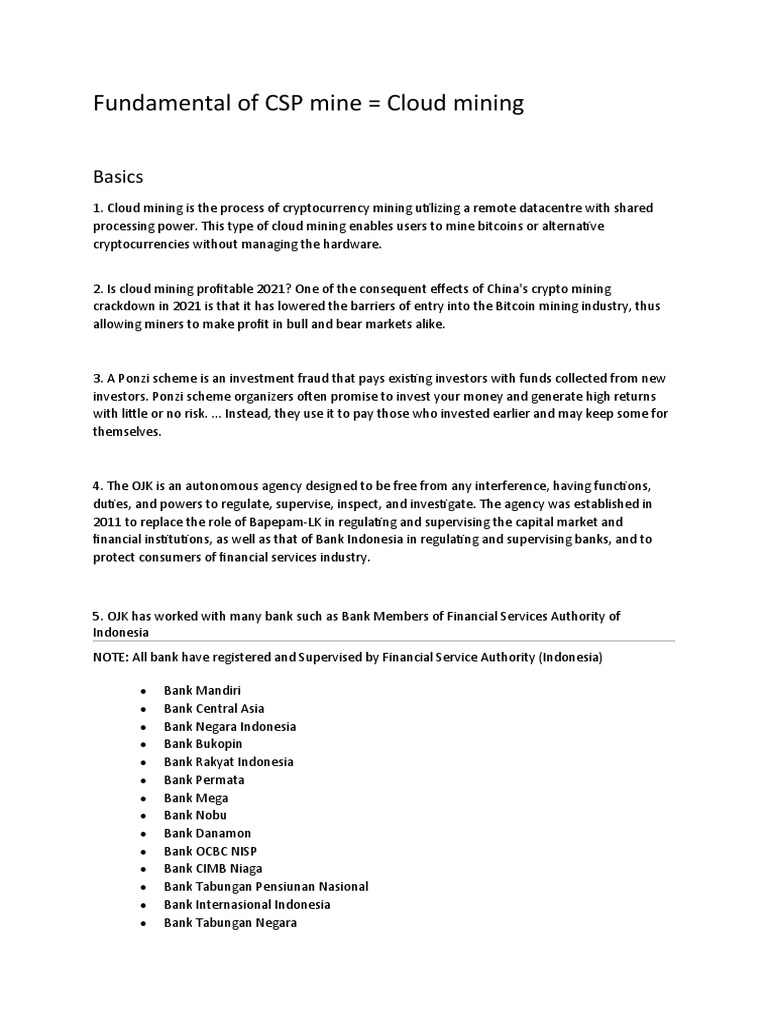Fundamental of CSP Mine Cloud Mining: Basics | PDF | Bitcoin ...