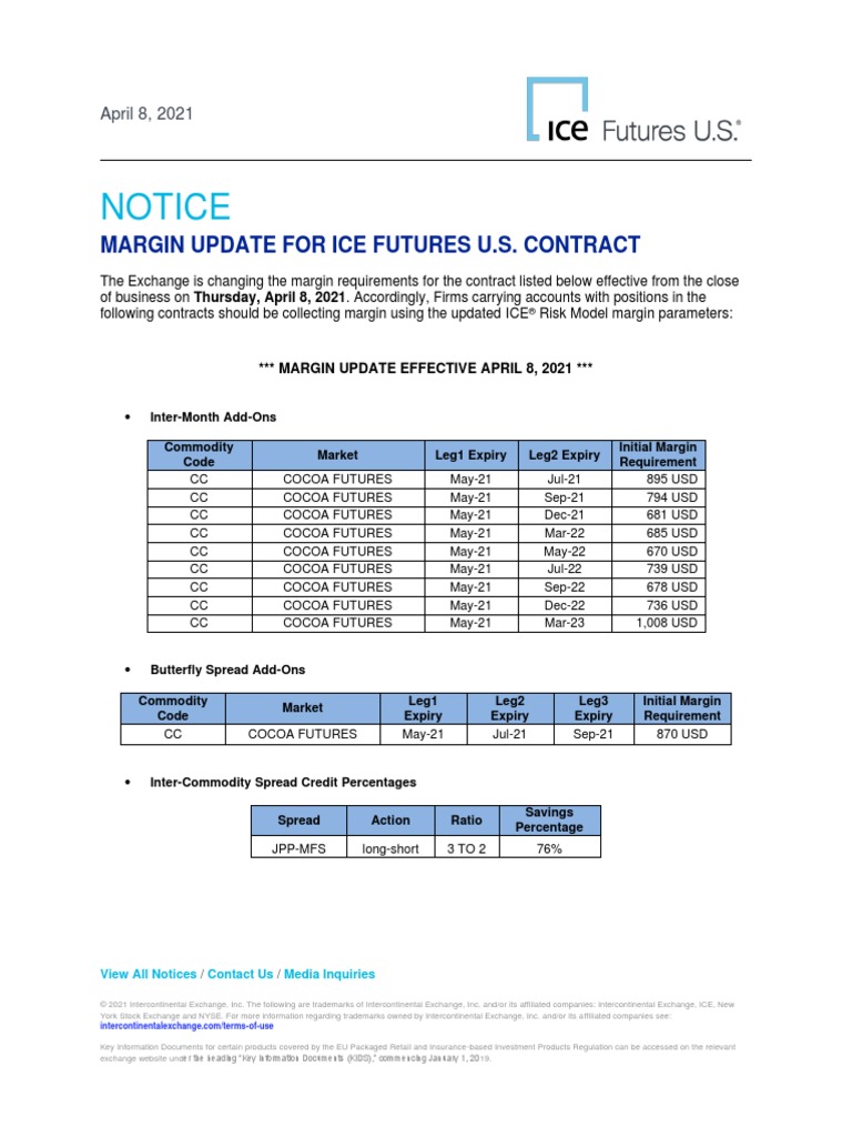 Notice: Margin Update For Ice Futures U.S. Contract | PDF | Futures ...