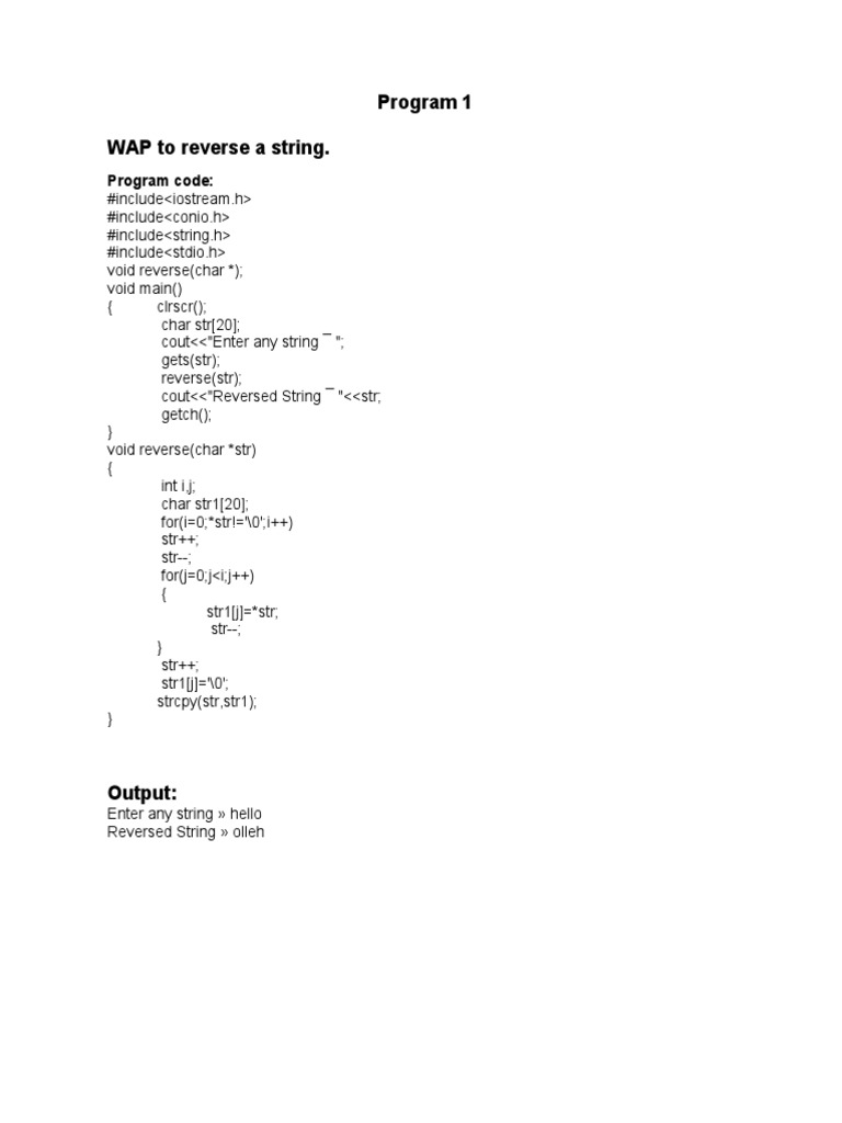 Program 1 WAP To Reverse A String | PDF | Inheritance (Object Oriented ...