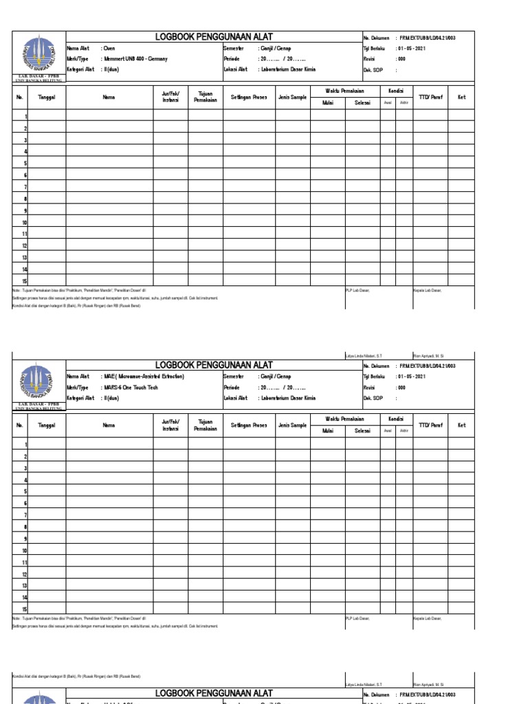 EXT 03 Logbook Pemakaian Alat | PDF