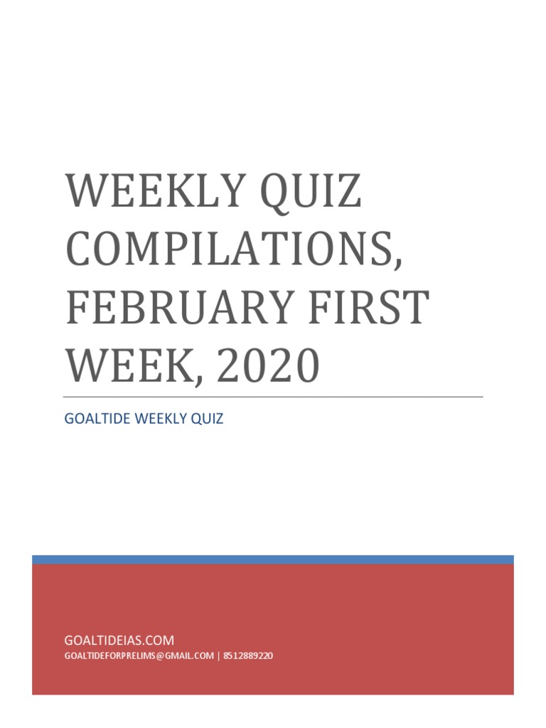 Weekly Quiz Compilations, February First WEEK, 2020 | PDF