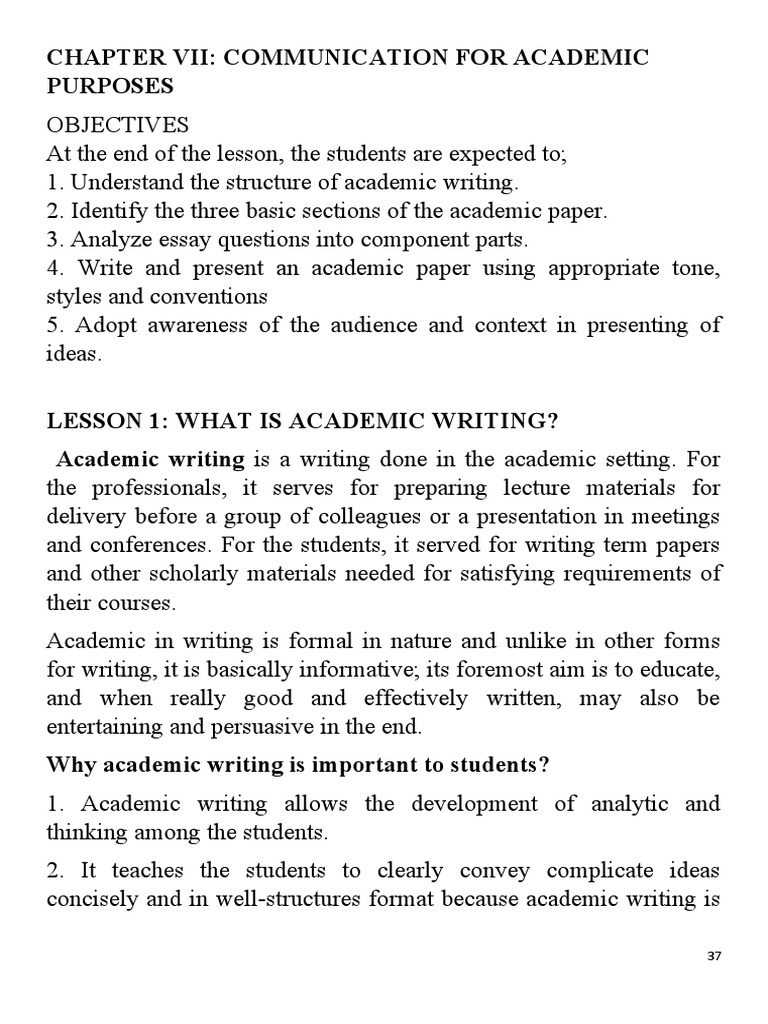 Chapter Vii: Communication For Academic Purposes | PDF | Essays | Thesis