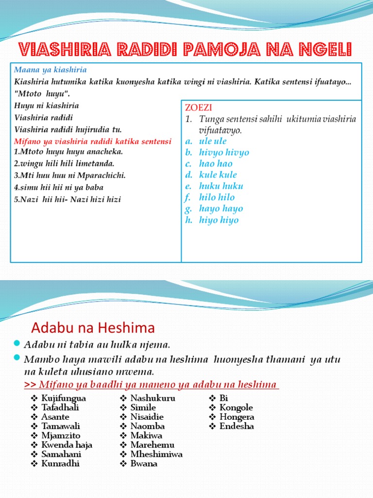 Viashiria Radidi Pamoja Na Ngeli | PDF