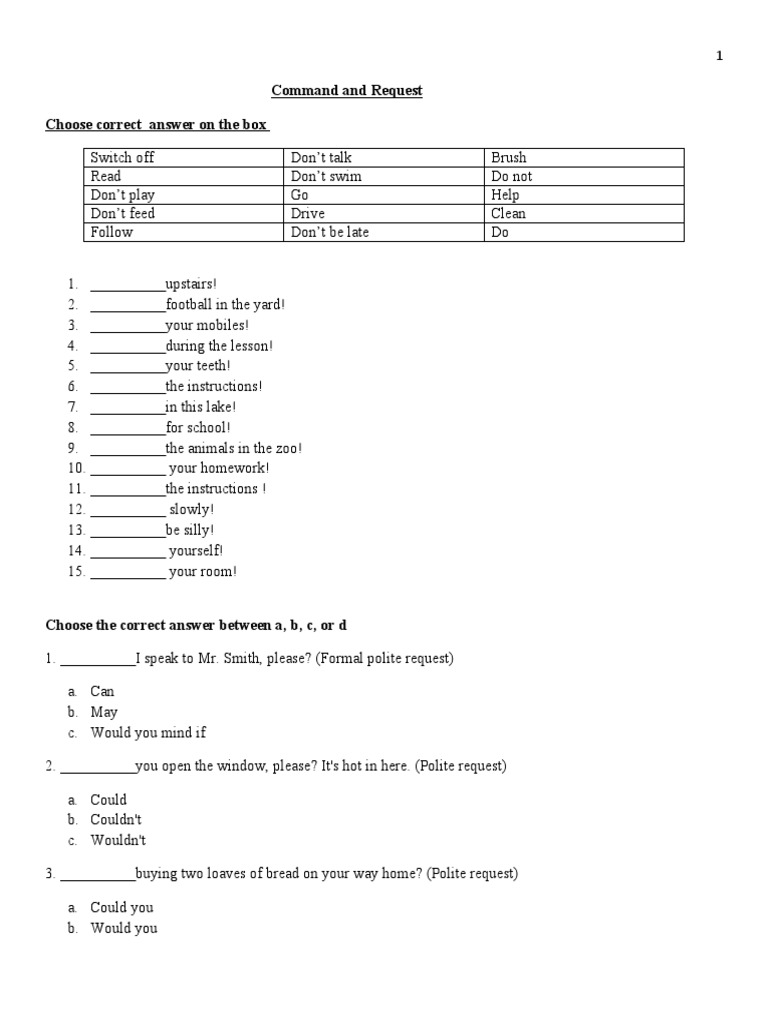 Command and Request Document with Choices and Polite Requests | PDF