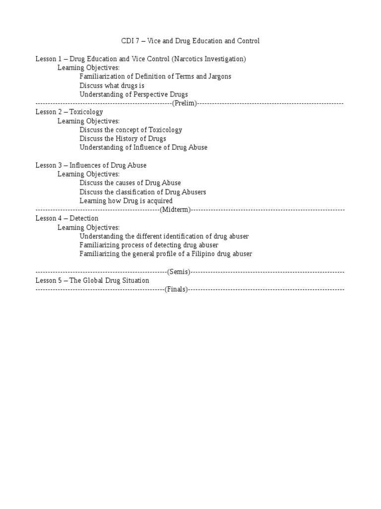 CDI 7 - Drug Educ and Vice Control | PDF