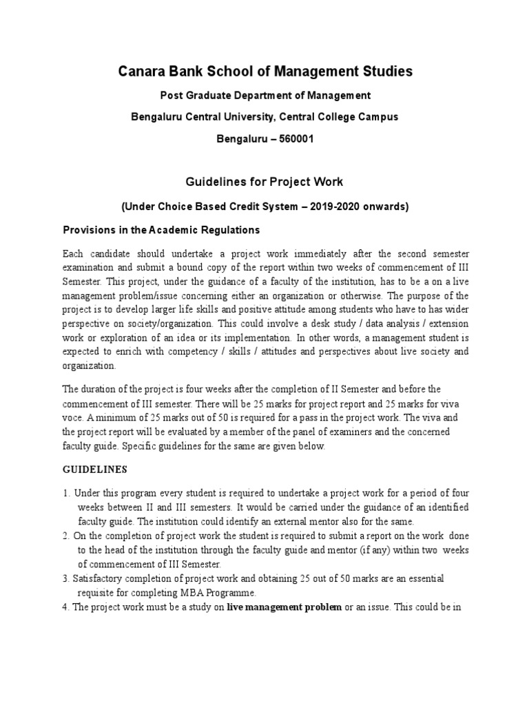 Canara Bank School of Management Studies: Guidelines For Project Work ...