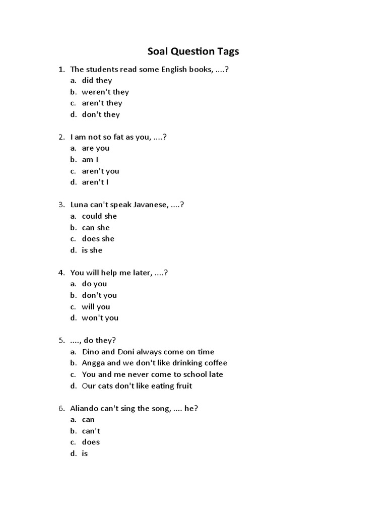 Soal Question Tags | PDF